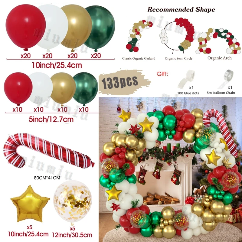 Christmas Balloon Garland Arch Kit Red Green Gold Balloons Christmas ...