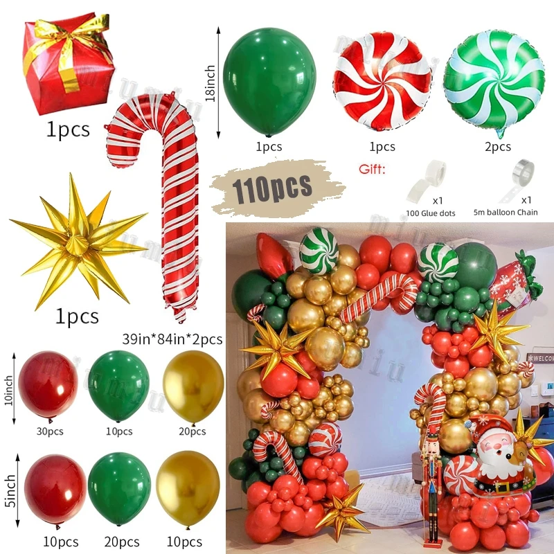 Christmas Balloon Garland Arch Kit Red Green Gold Balloons Christmas ...