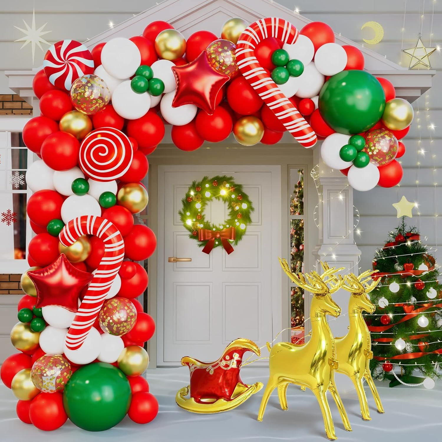 Christmas Balloon Garland Arch Kit with Red Gold White Green Gold ...