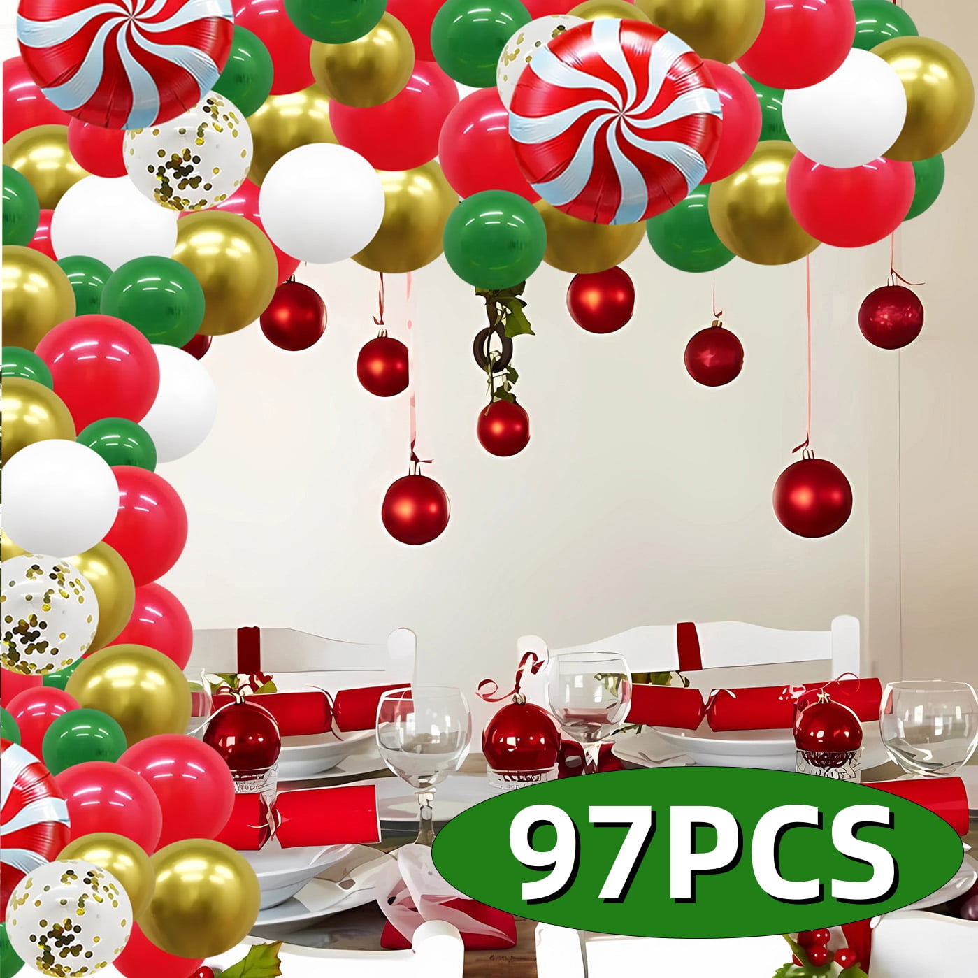 102 Pcs Christmas Balloons Garland Arch Kit, Red Green Gold Confetti ...