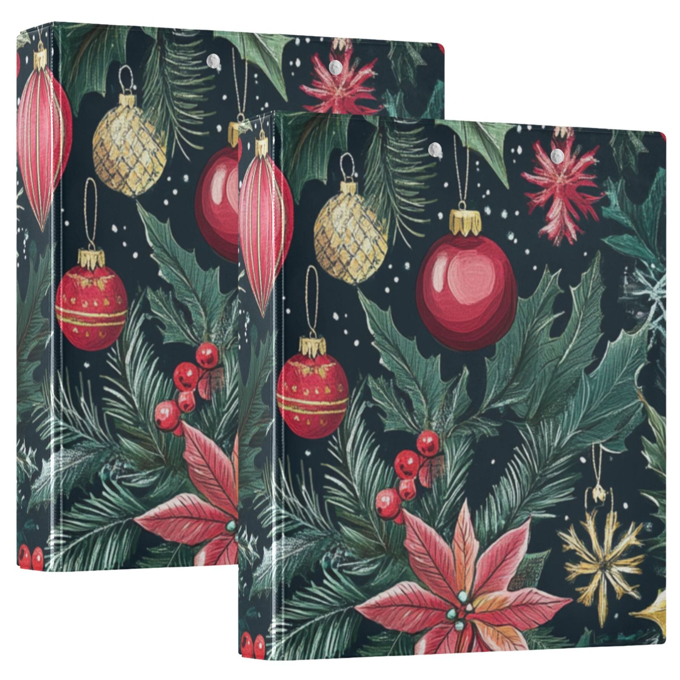 Christmas Balls Leaves 3 Ring Binders 1.5 inch Hardcover File Folders ...