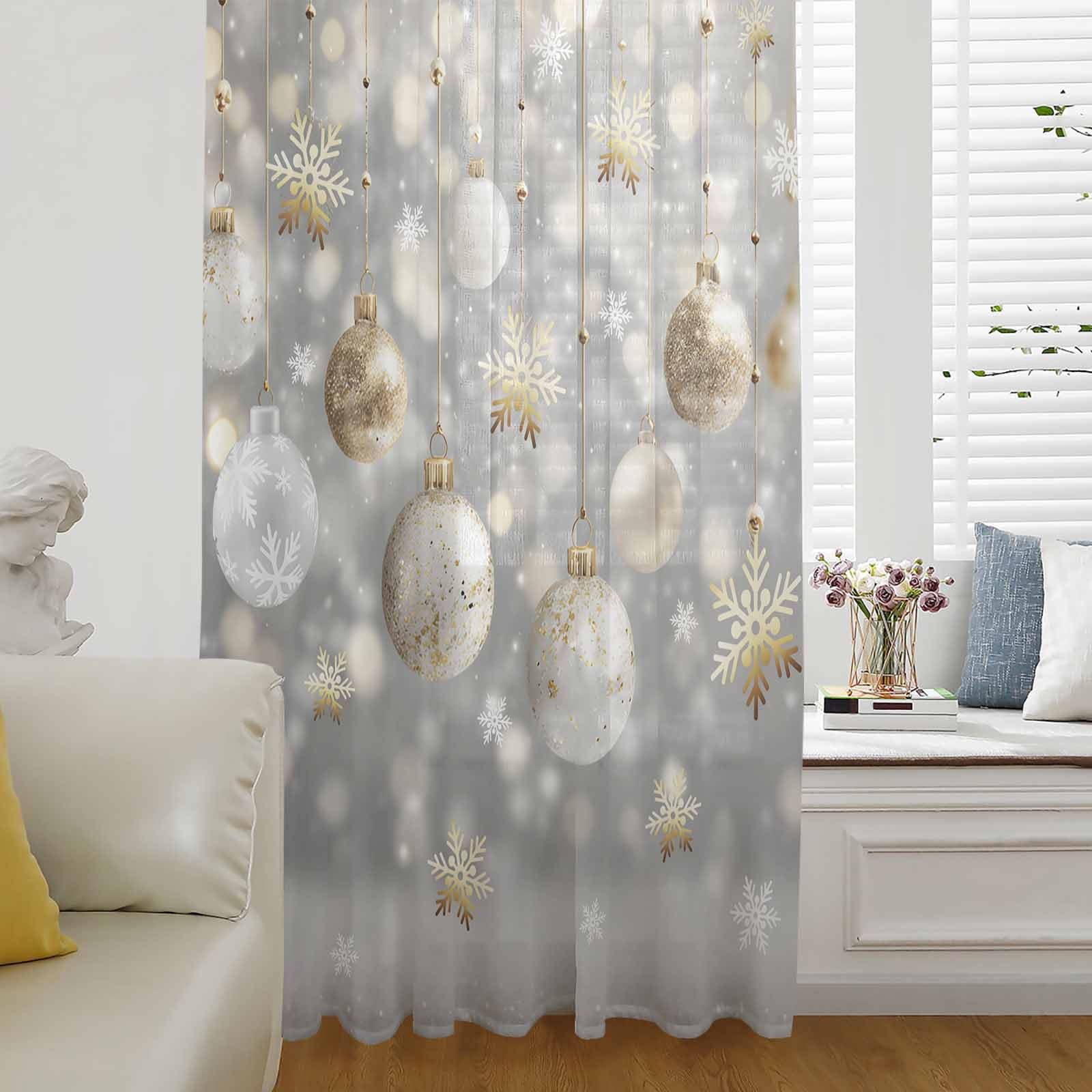 Christmas Balls Semi Sheer Curtains Drapes for Living Room,Bedroom ...