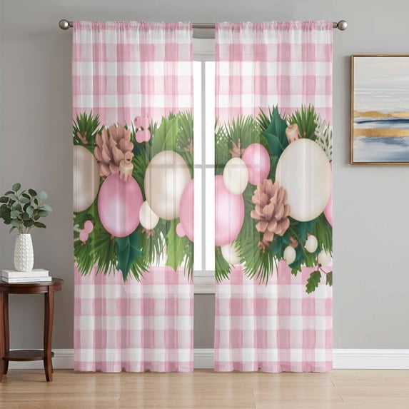 Christmas Balls Sheer Curtains 72 Inch Length 2 Panels Set, Needles ...