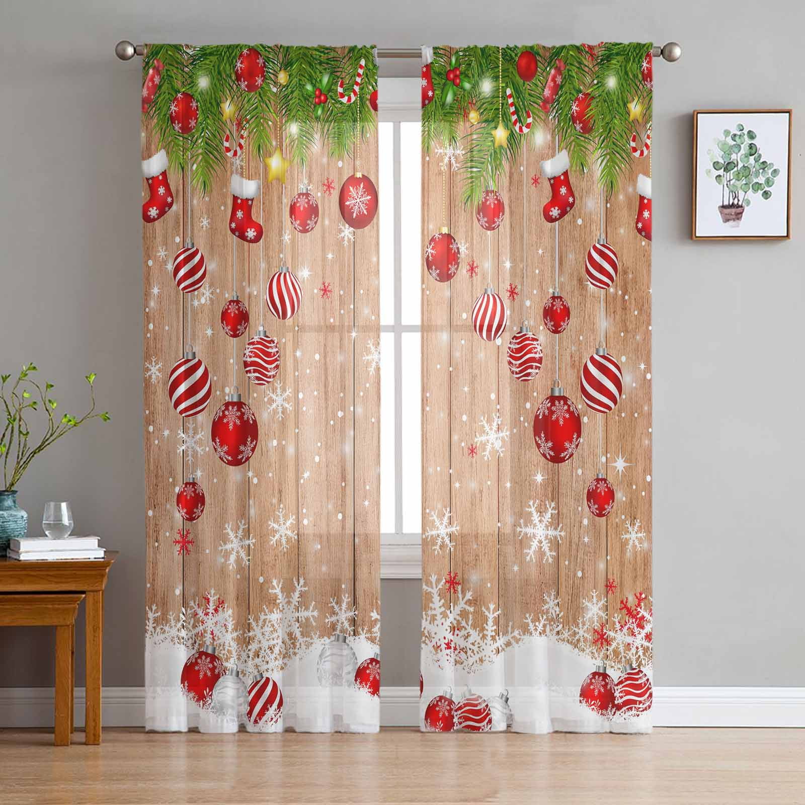 Christmas Balls Sheer Curtains 96 Inches Long, Winter Snowflake ...