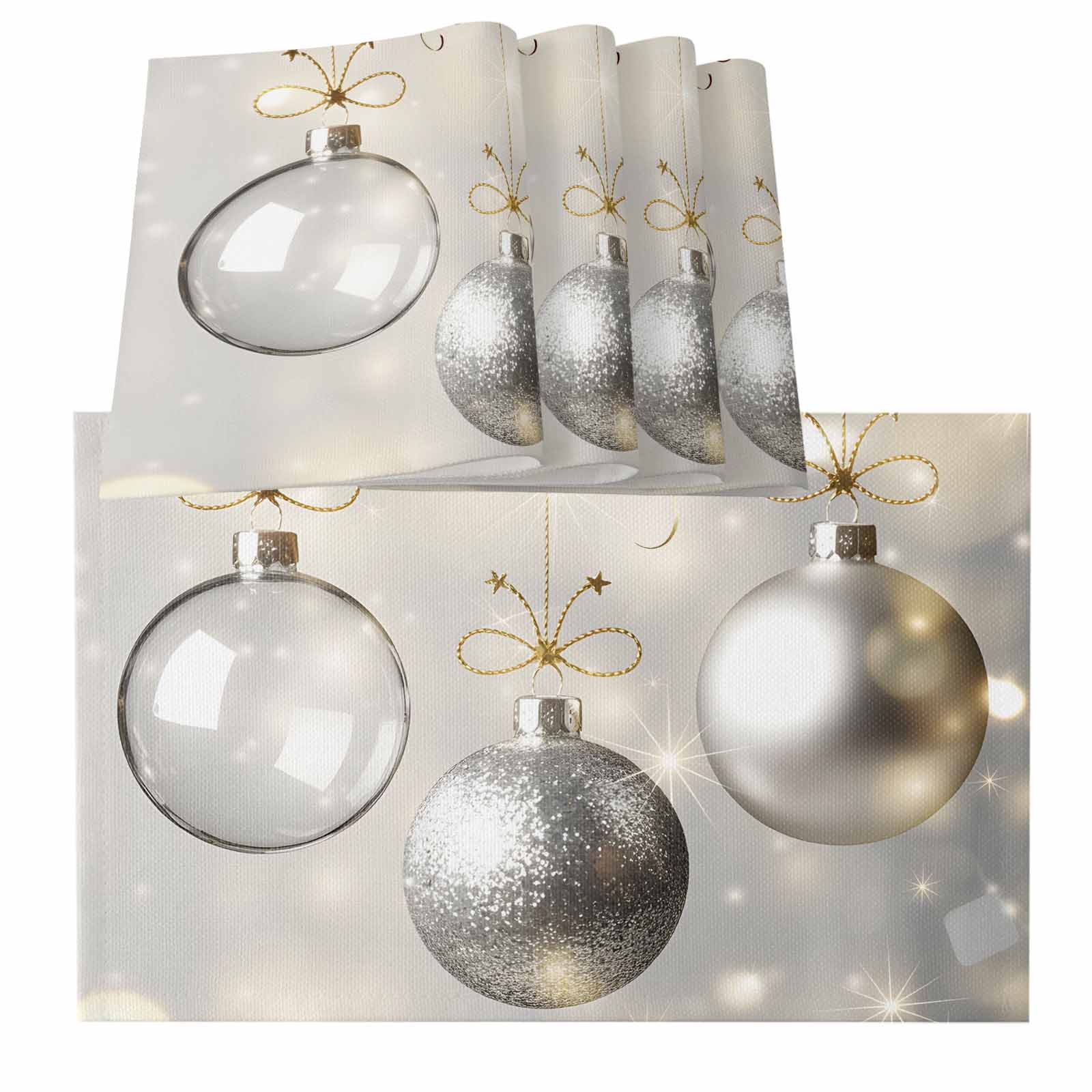 Christmas Balls Silver Xmas Balls Glitter Sparkle Stars Burlap Kitchen ...