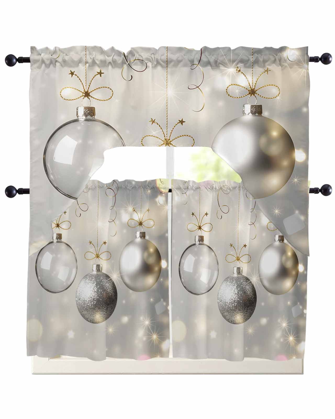 Christmas Balls Swag Curtains for Living Room/Bedroom Windows, Silver ...