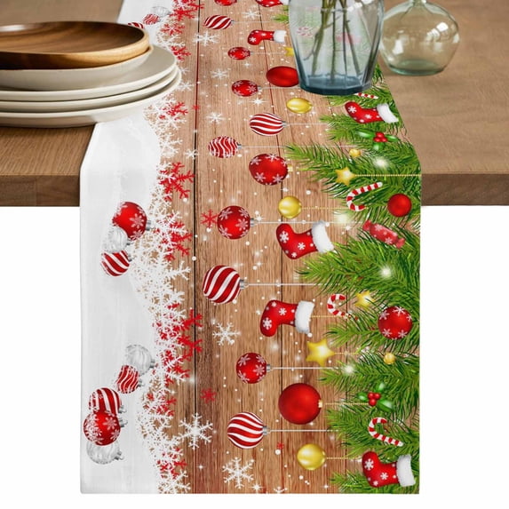 Christmas Balls Table Runner 36 Inches, Winter Snowflake Farmhouse ...