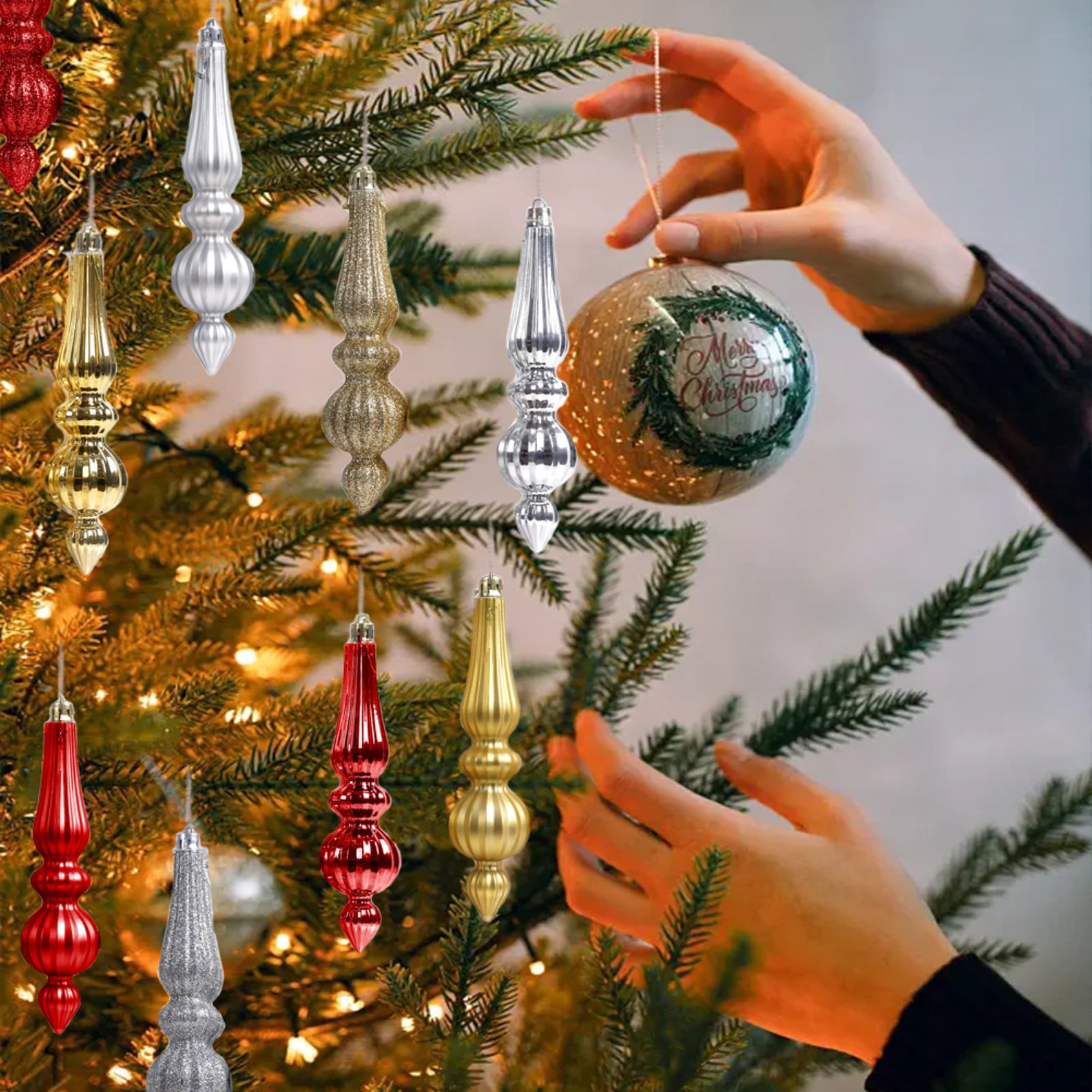 Christmas Balls Xmas Tree Ornaments 6PCS Red/Gold/Silver Shatterproof ...