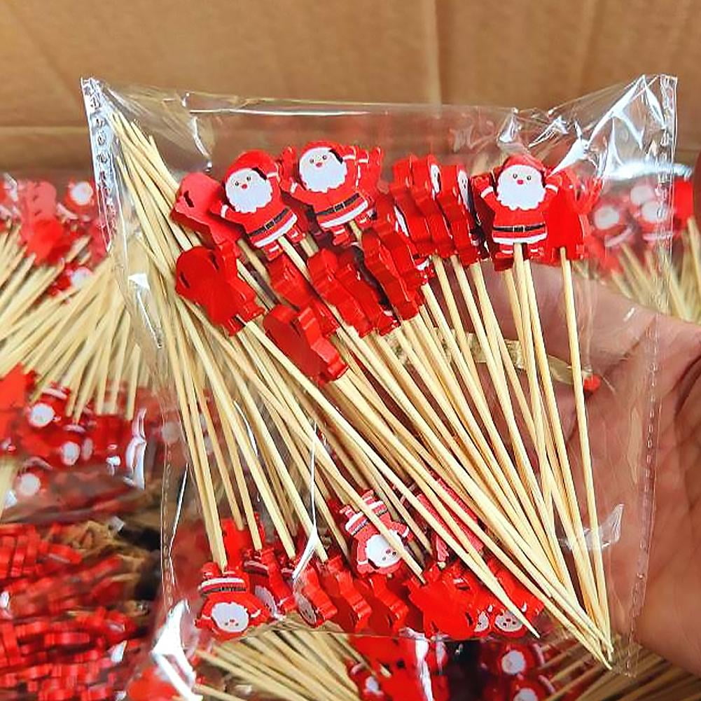 Christmas Bamboo Fruit Sticks - 50pcs, 13cm, Decorative Picks for ...