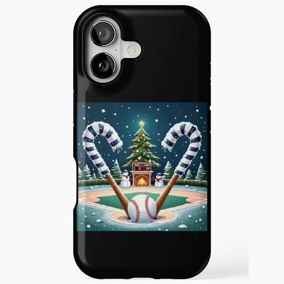 Christmas Baseball Snowman Candy Cane Design Phone Case for iPhone 17 through 11 Pro Max ...