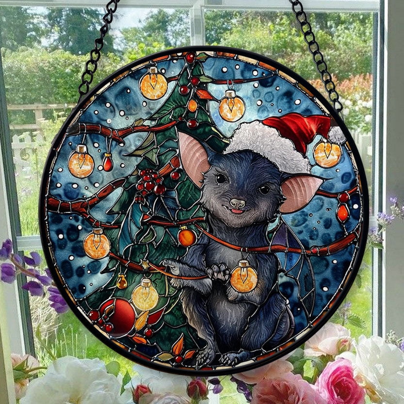 Christmas Bat Hanging Stained Glass for Windows, Holiday Festival ...