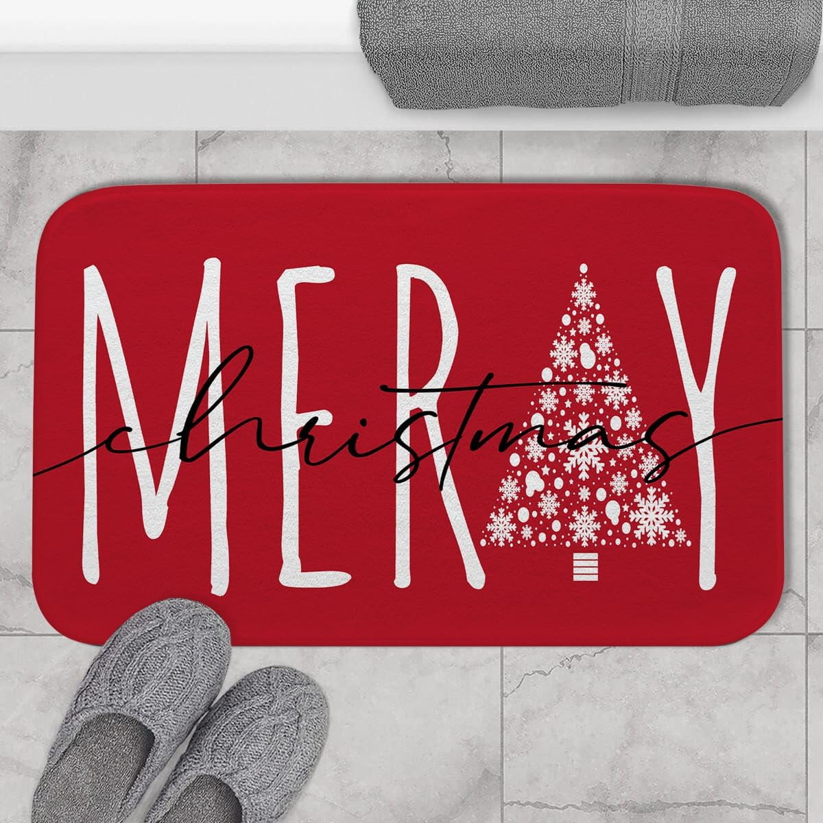 Christmas Bath Mat, Christmas Tree Bathroom Decor, Red Bathroom Rugs ...