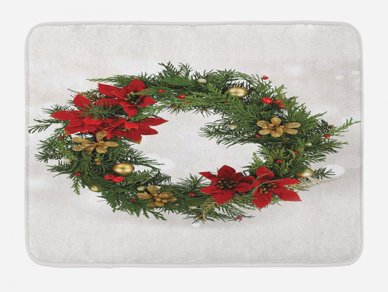 Christmas Bath Mat, Floral Wreath Cultural Design Poinsettia Blossoms ...