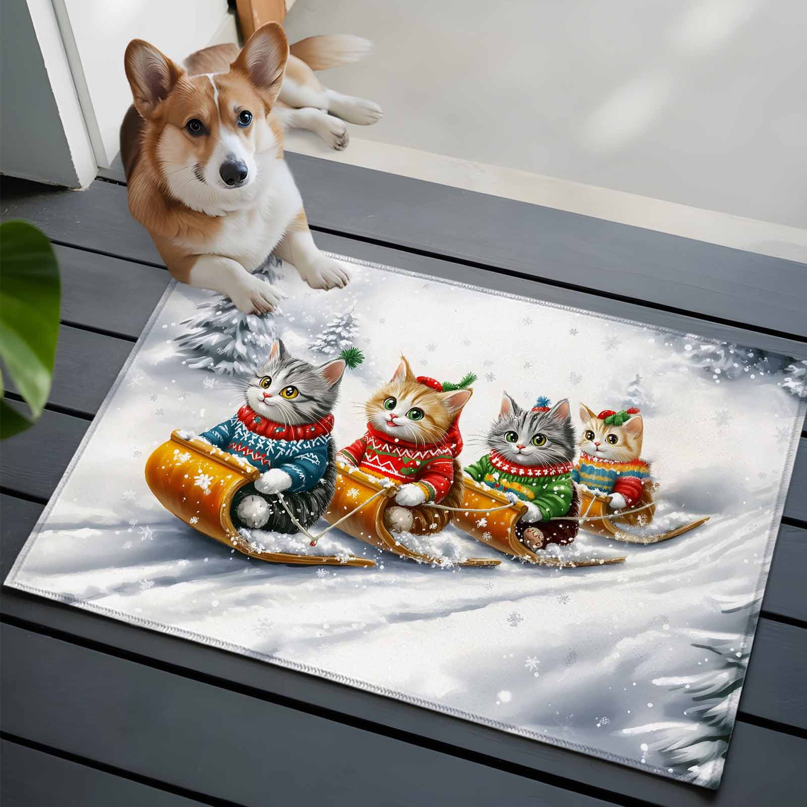Christmas Bathroom Mat 2x3 FT, Non Slip Small Kitchen Mat, Funny Cats ...
