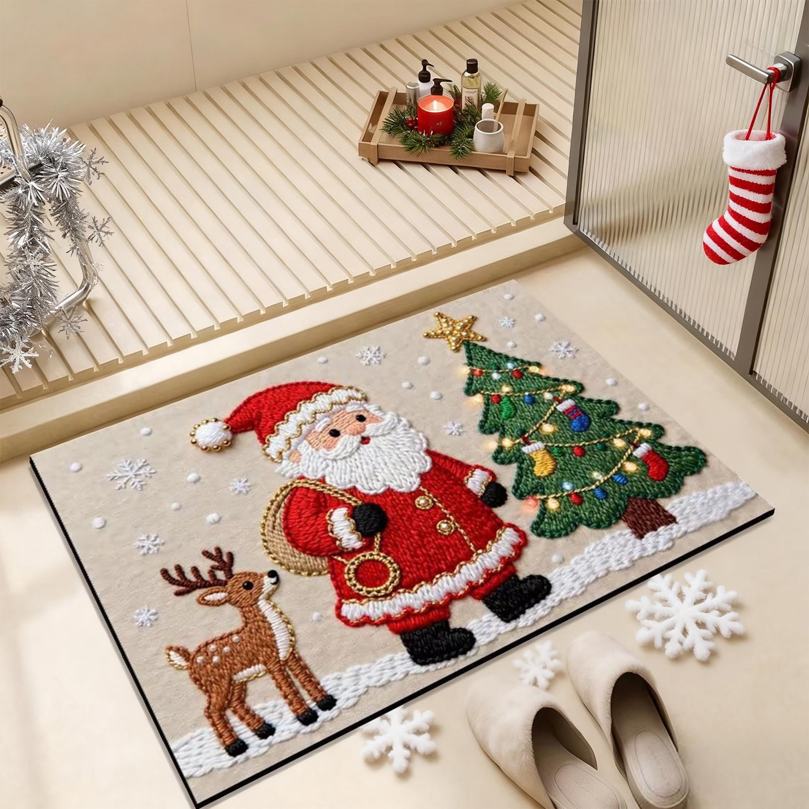 Christmas Bathroom Rug Absorbent Floor Mat Non-Slip Holiday Decor ...