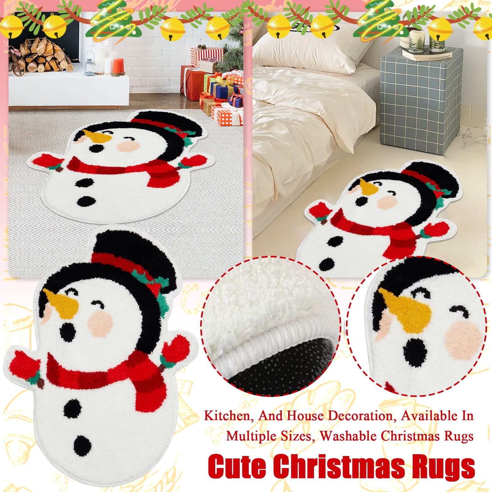 Christmas Bathroom Rugs Cute Snowman Bath Mats for Bathroom Xmas Door ...