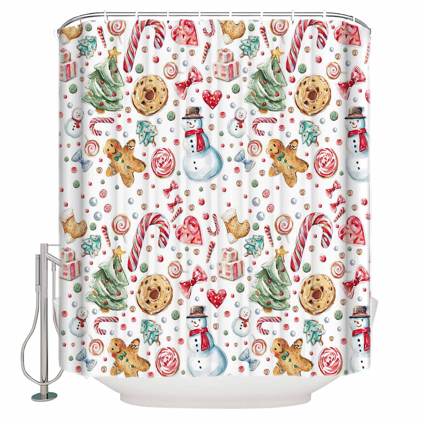 Christmas Bathroom Shower Curtains with 12 Hooks Polyester Waterproof ...