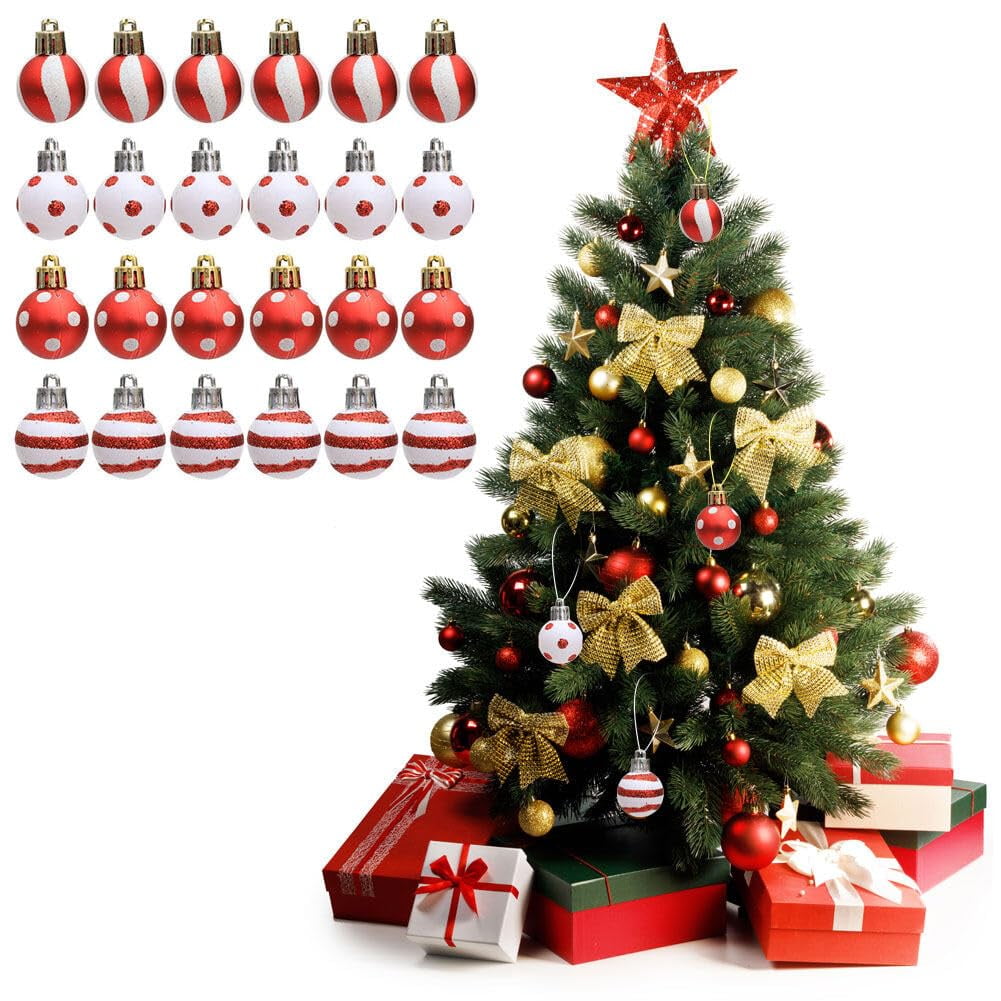 Christmas Baubles 3 cm, Sovob 24 x Red and White Christmas Baubles, 3 ...