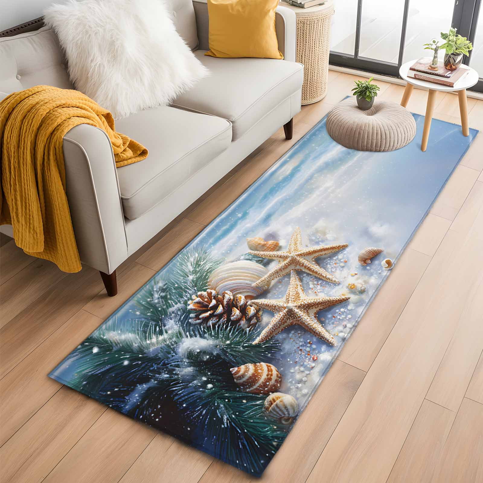 Christmas Beach Runner Rug 2x6 FT,Non Slip Hallway Rugs,Blue Shell ...