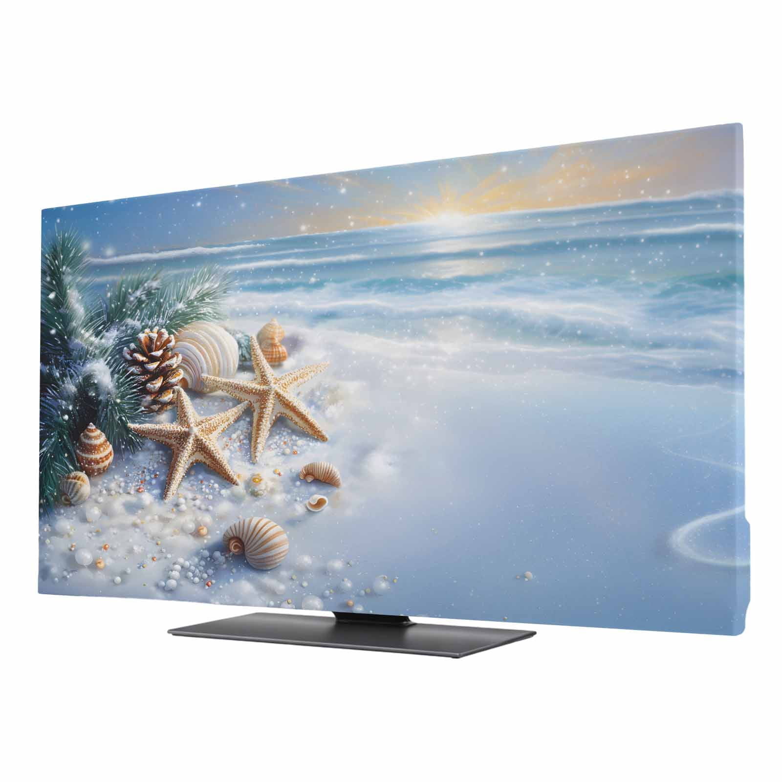 Christmas Beach TV Cover for 75 Inch Screen,Stretch Fabric Dustproof TV ...