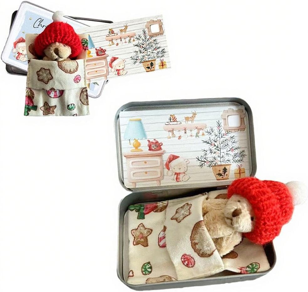 Christmas Bear in a Box, Little Pocket Bear with Blanket and Hat ...