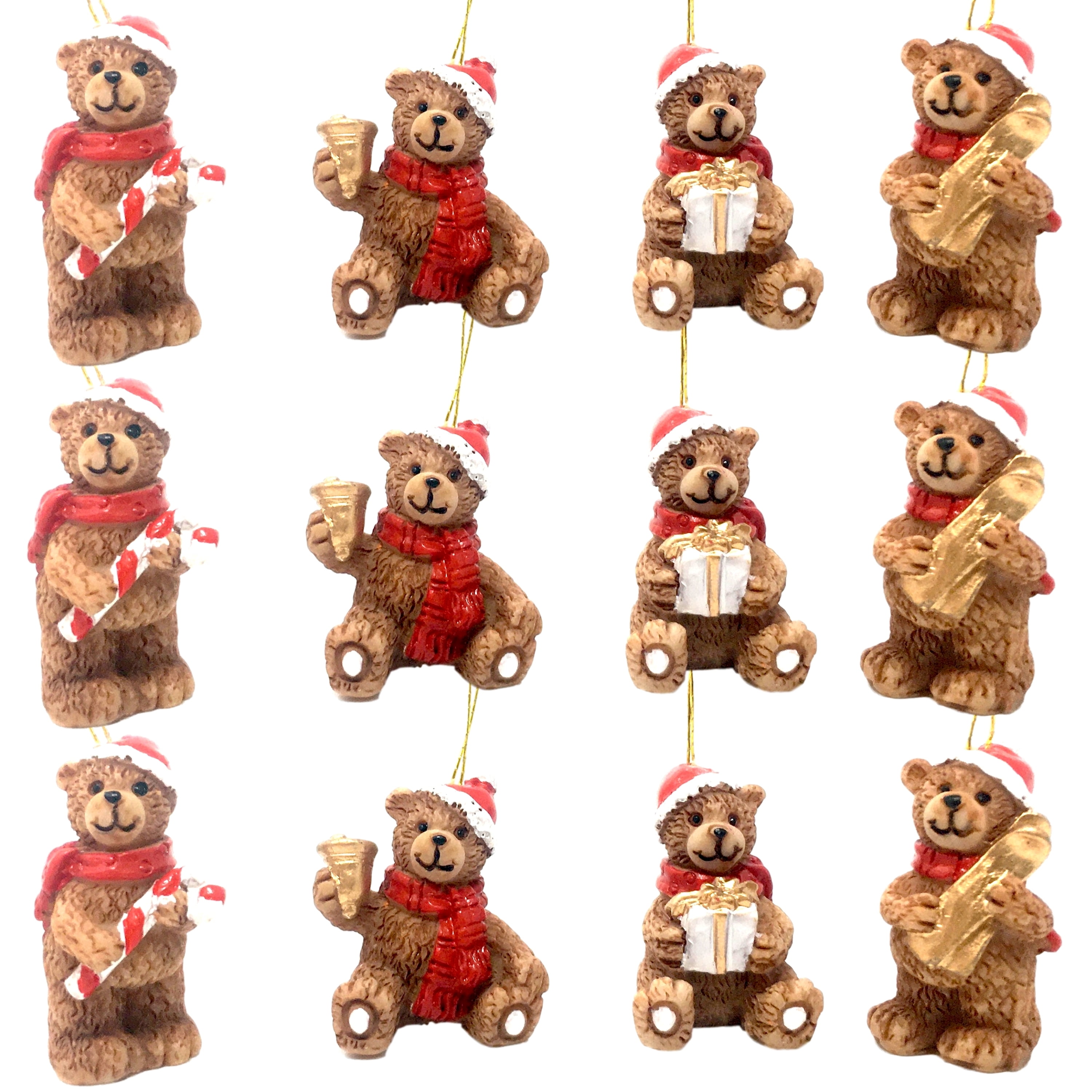 Christmas Bear Ornament Figurines - Set of 12 Teddy Bears Wearing Santa ...