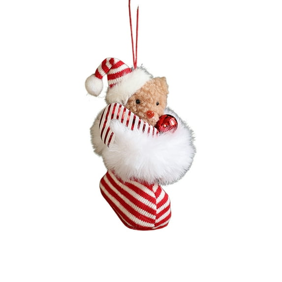 Christmas Bear Plush Ornament – Red and White Boot Doll for Tree – Soft ...