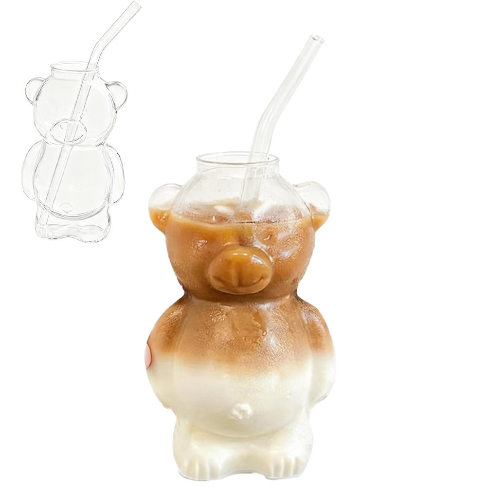 Christmas Bear Straw Cup,2026 New Cute Teddy Bears Glass Cup,19Oz Bear ...