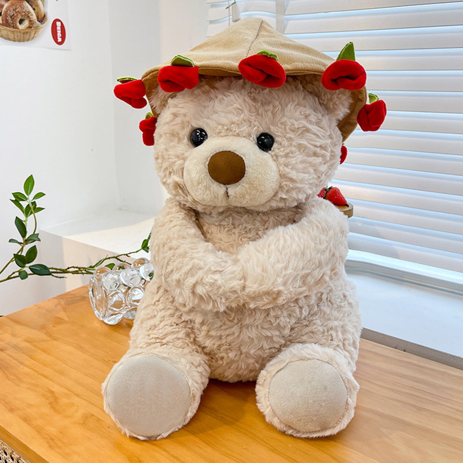 Christmas Bear Stuffed Animal Gift with Rose Funny Cute Bear Stuffed ...
