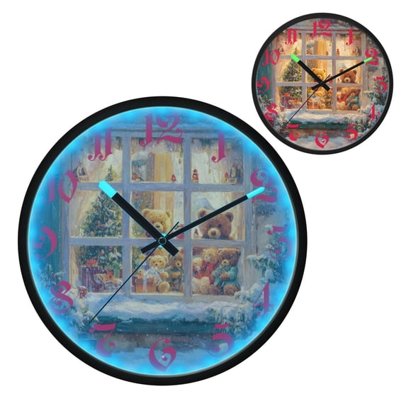 Christmas Bear Window Luminous Wall Clock with Sound-Activated LED 12 ...