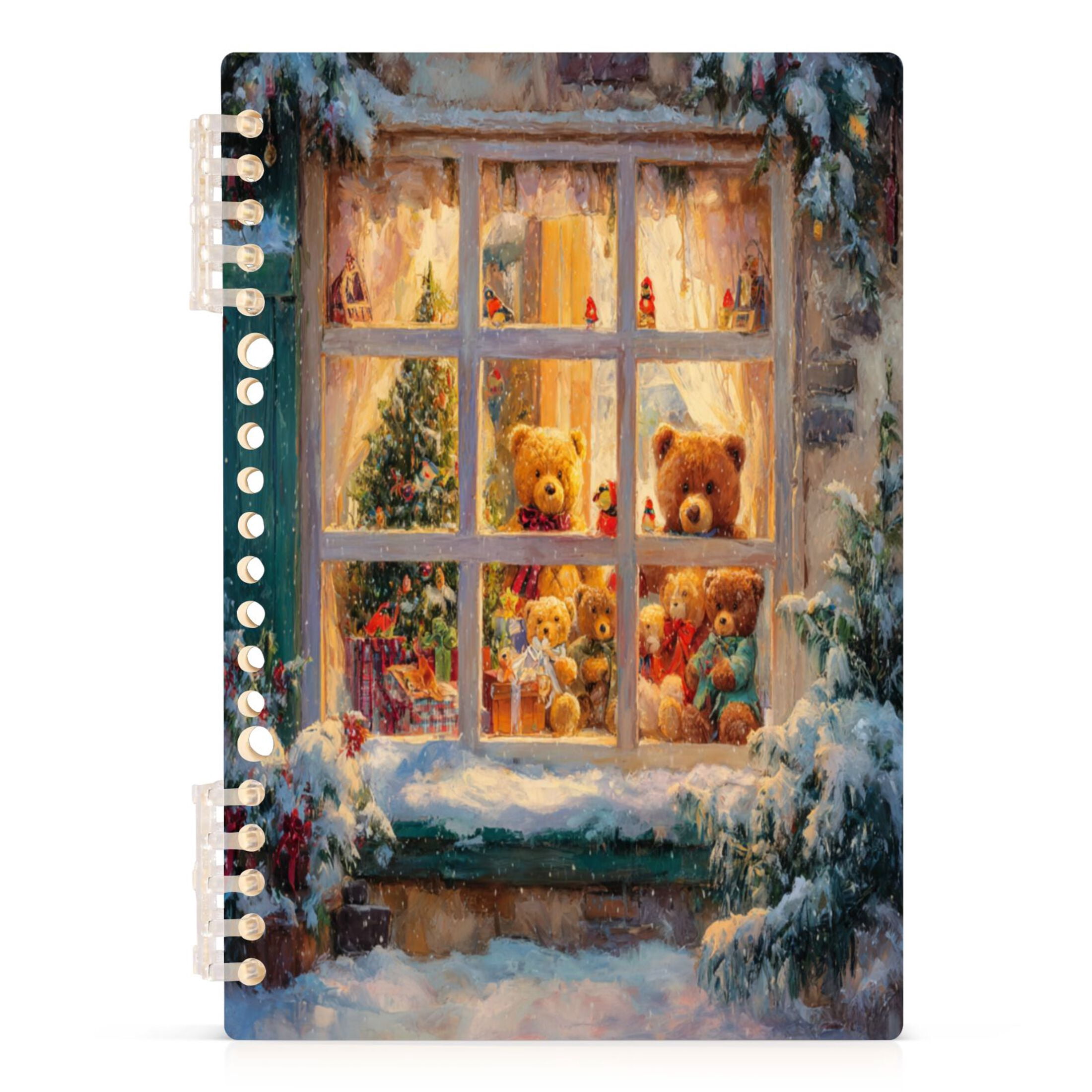 Christmas Bear Window Notebook College Horizontal Grid Paper Ink Spill ...
