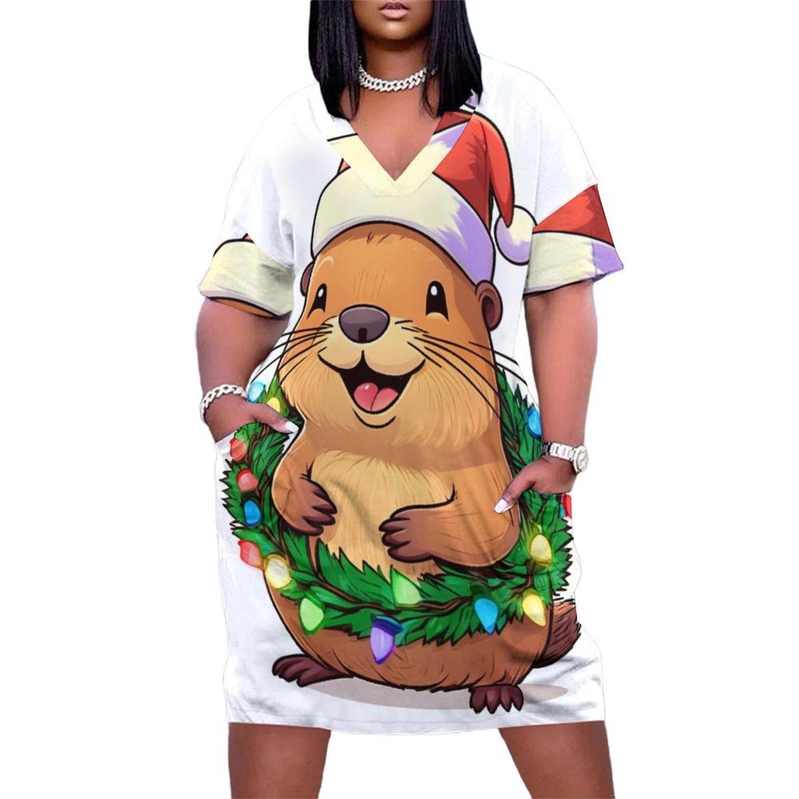 Christmas Beaver Garland Loose Pocket Dress Dresses Summer Summer ...
