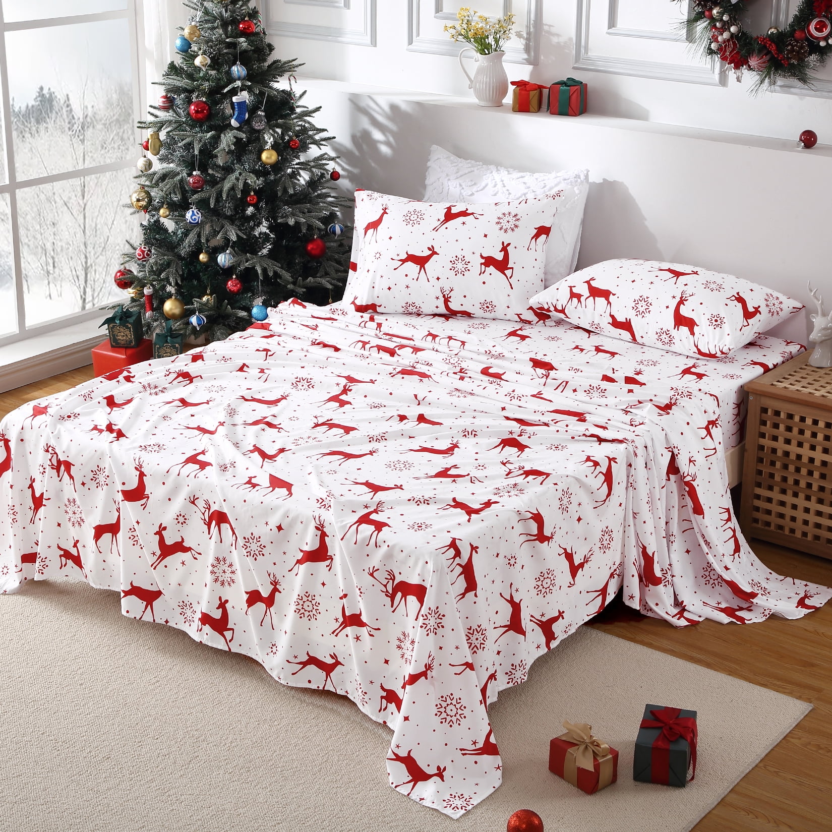 Christmas Bed Sheets Queen/King Size - Soft Brushed Microfiber Holiday ...