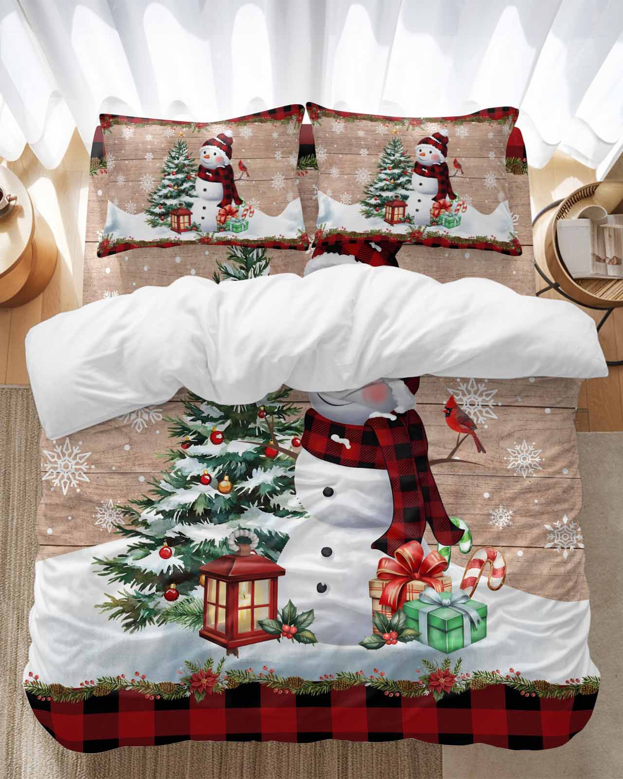 Christmas Bedding Duvet Cover Set Full Size 4 Pieces Xmas Snowman Pine ...