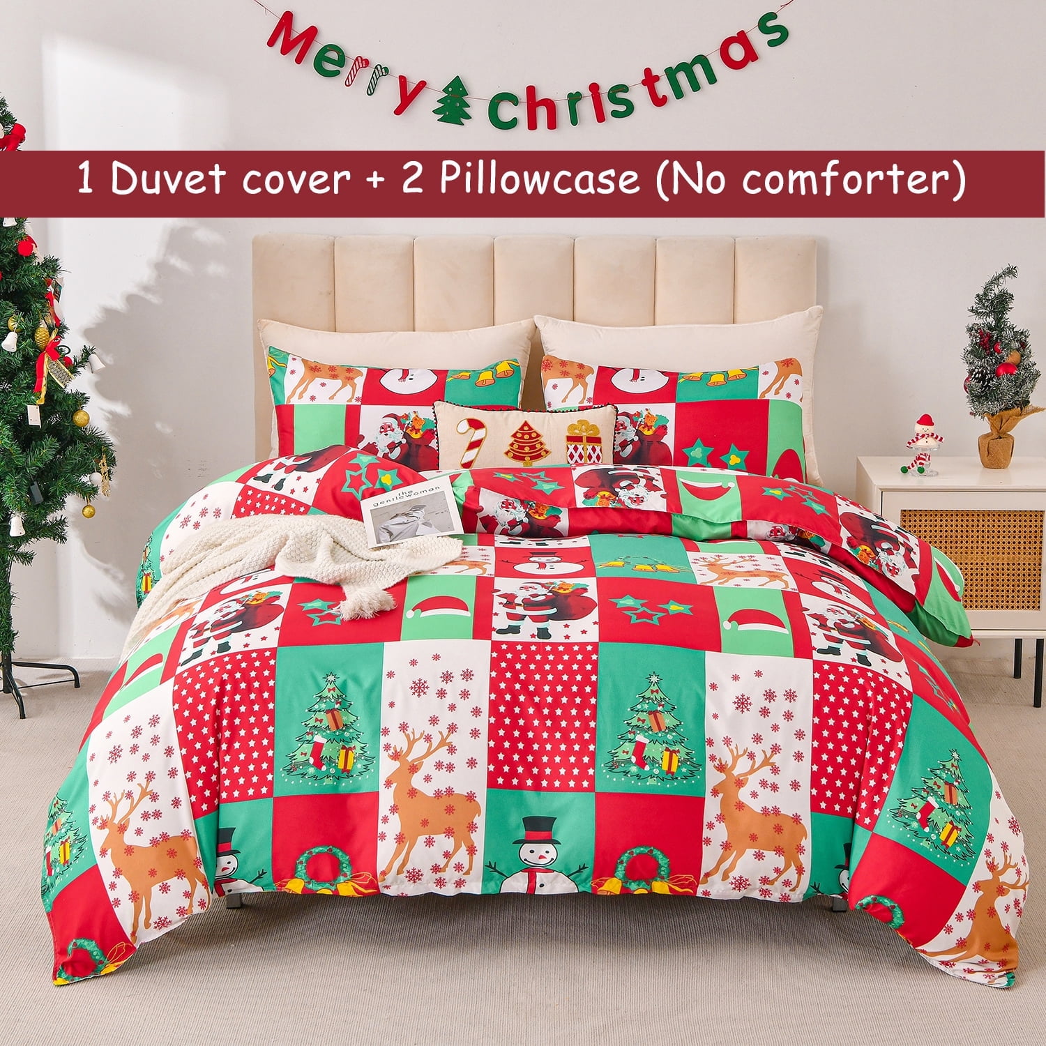 Anray Home 3Pcs Christmas Bedding Set Xmas Full/Queen Size Duvet Cover ...