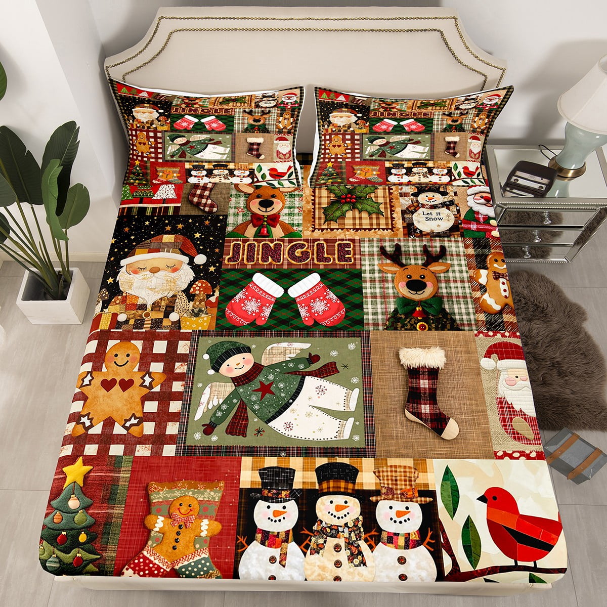 Christmas Bedding Sets Full Size,Cute SnowXmas Tree Fitted Sheet ...