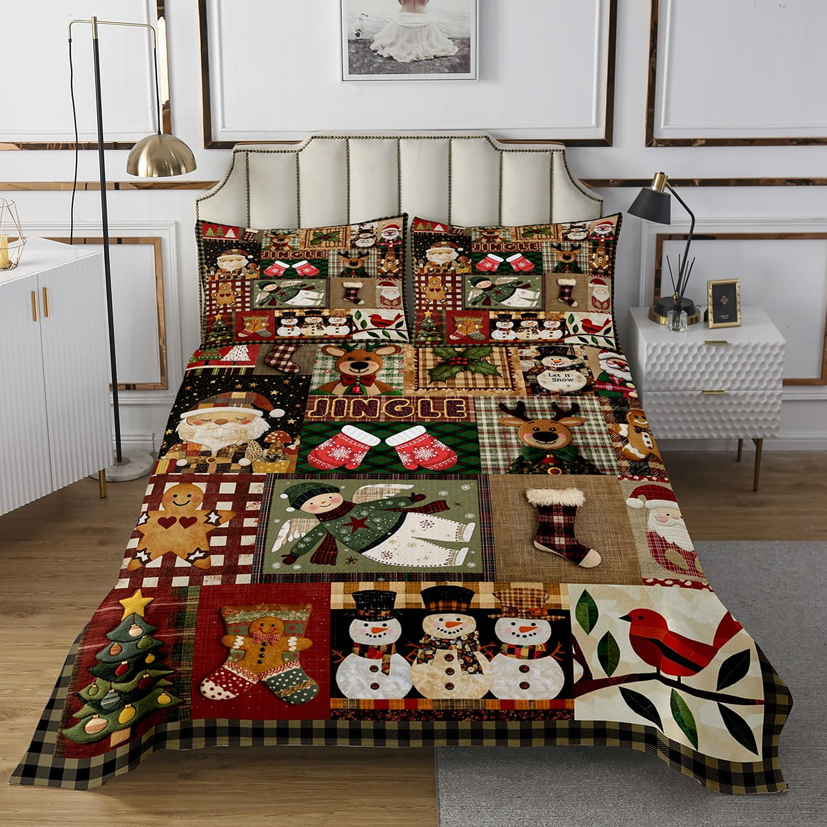 Christmas Bedding Sets Queen Size,Cute Snowman Xmas Tree Bedspread ...