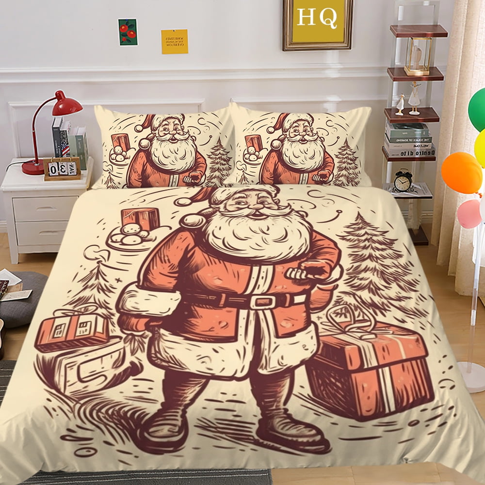 Christmas Bedding Sets Rustic Christmas Santa Tree Snowman Pattern ...