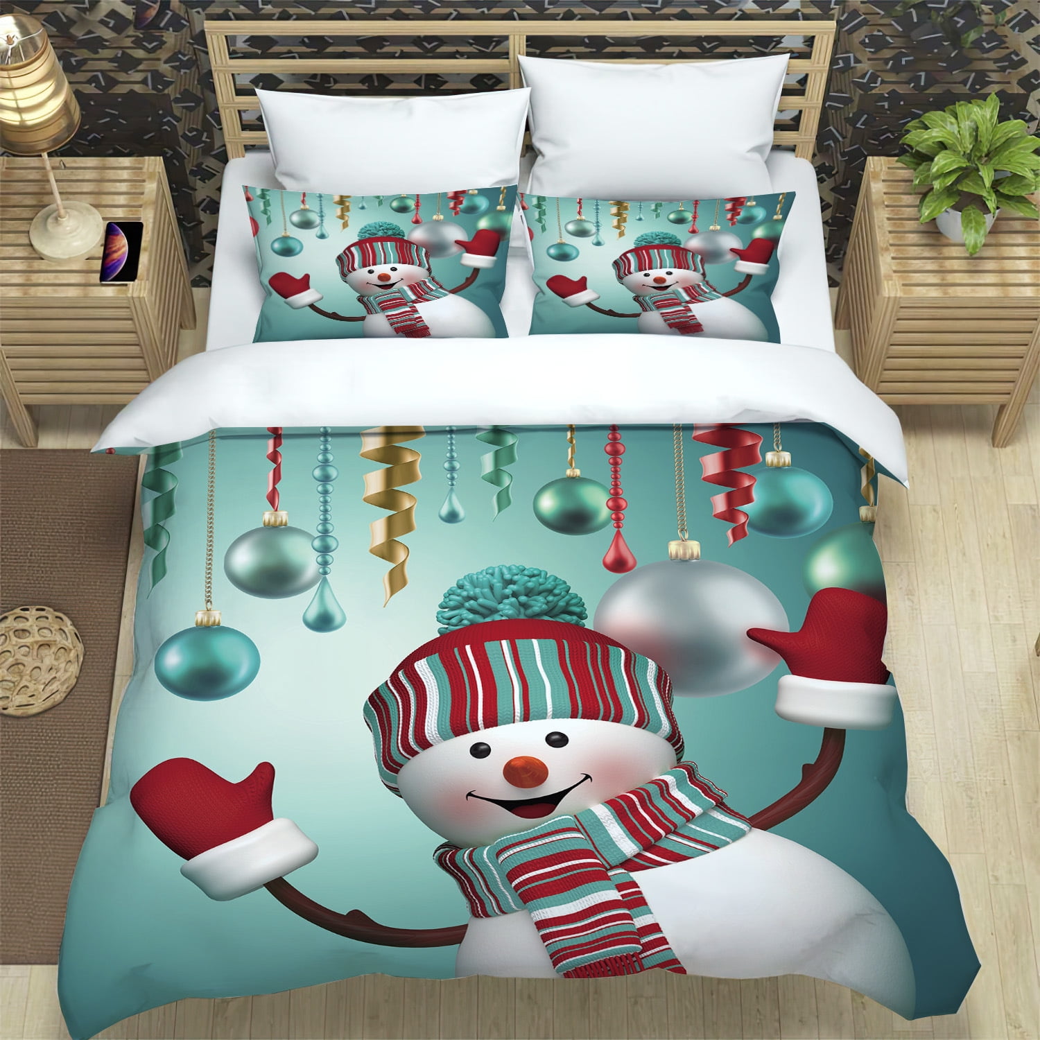 Christmas Bedding Sets Rustic Christmas Santa Tree Snowman Pattern ...