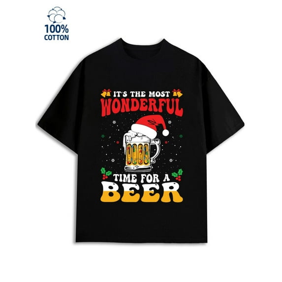 Christmas Beer T-Shirt Graphic Men's Cotton T-Shirt - 180G Black ...