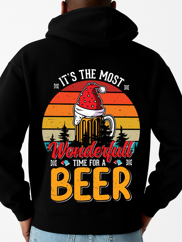 Christmas Beer sweatshirt Christmas men machine washable black Hip-Hop ...