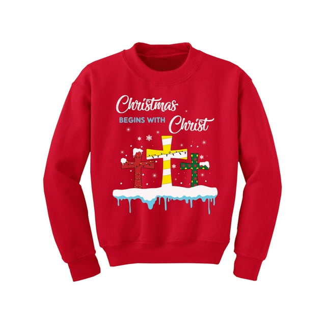 Christmas Begins with Christ Sweater Xmas Kids Sweatshirt Jesus Sweater ...