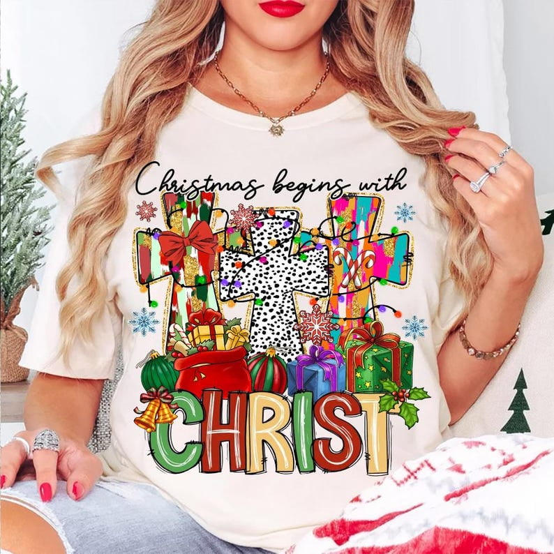 Christmas Begins with Christ T-Shirt – Christian Holiday Tee with Faith ...