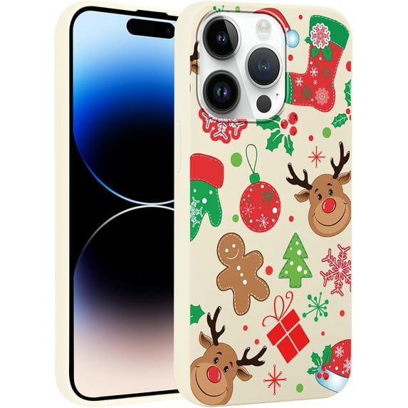 Christmas Beige Print Phone Case for iPhone 14 Pro 6.1", Aesthetics ...