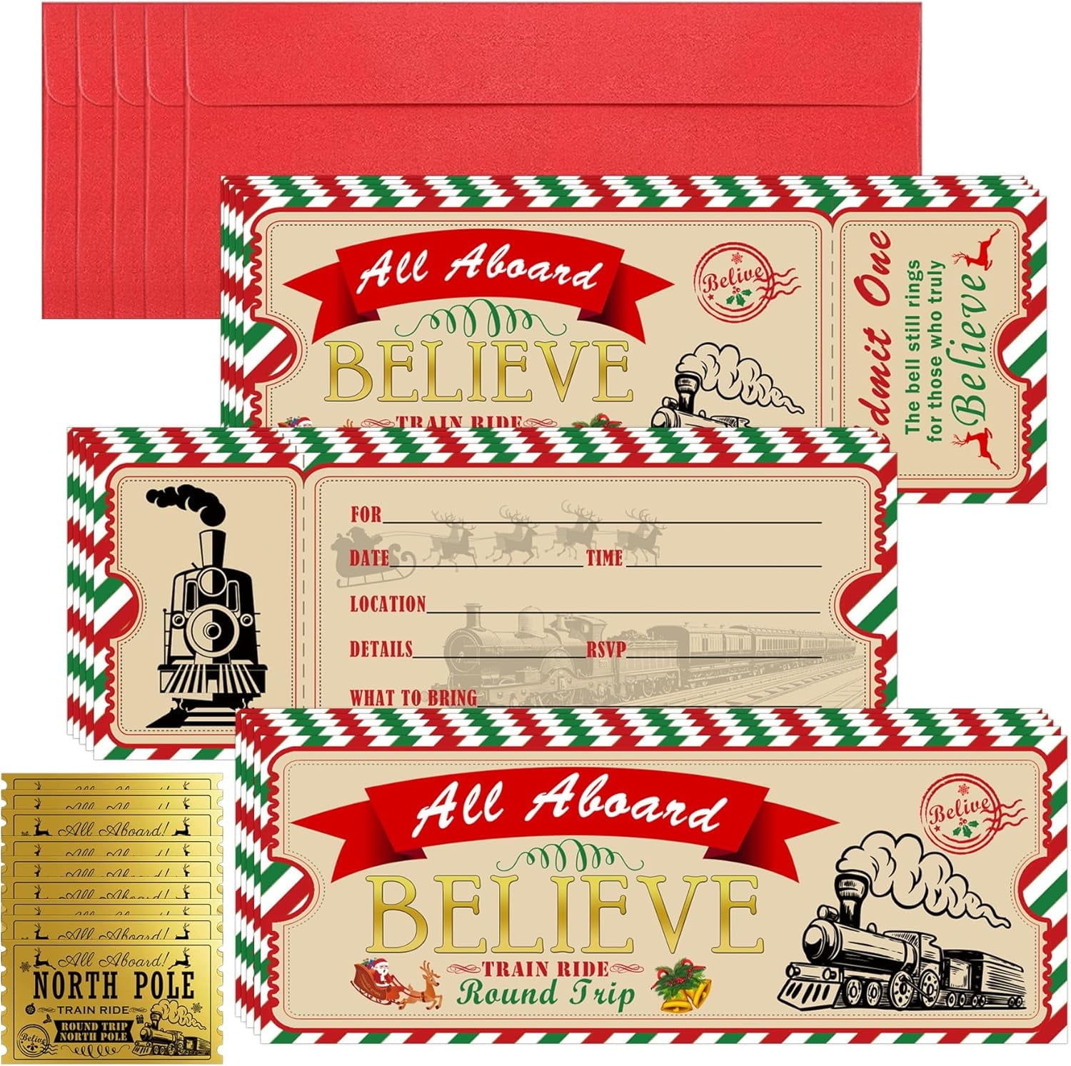 Christmas Believe Train Ticket Invitations Card Vintage Believe Train ...
