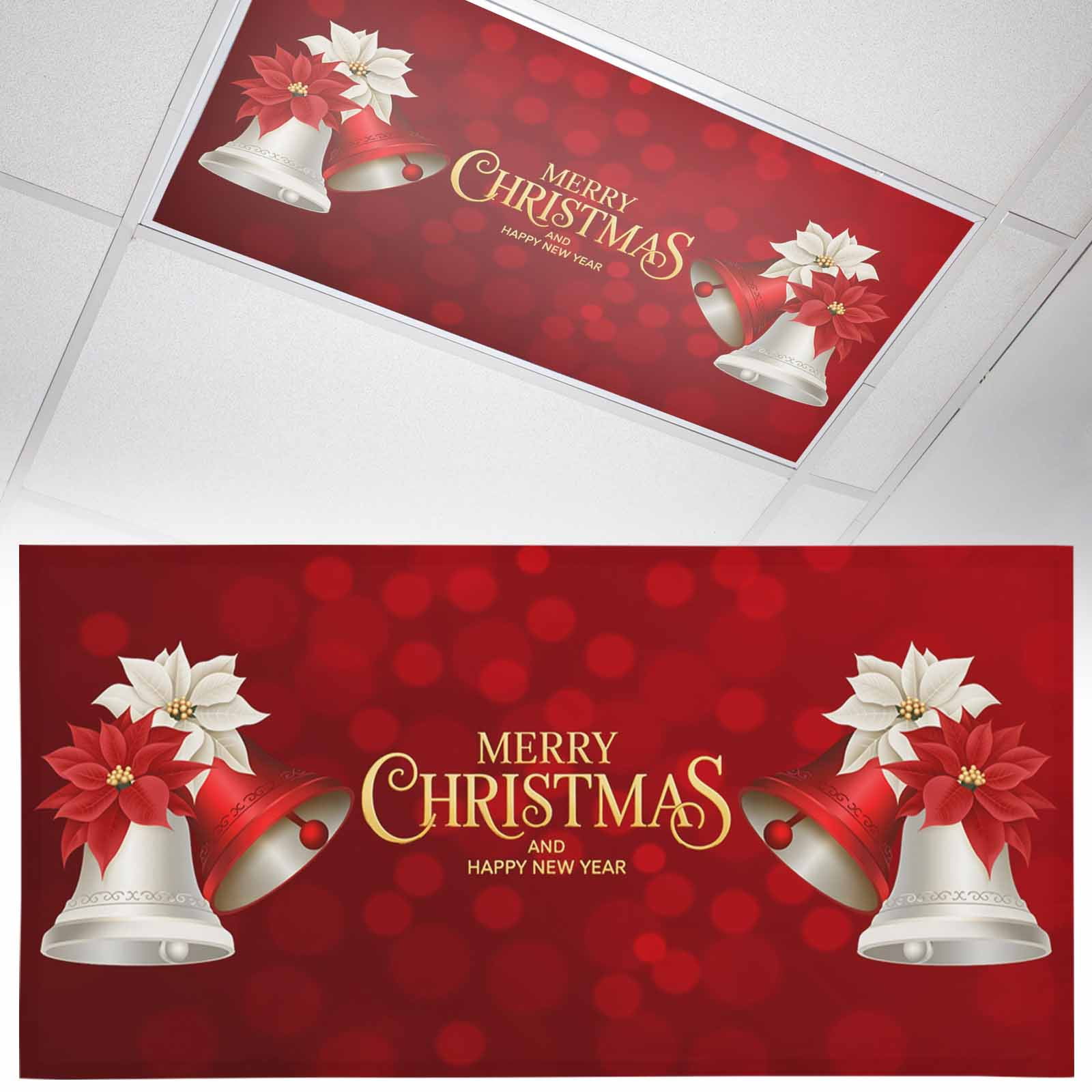 Christmas Bell Fluorescent Light Covers Red White Xmas Bells Poinsettia ...