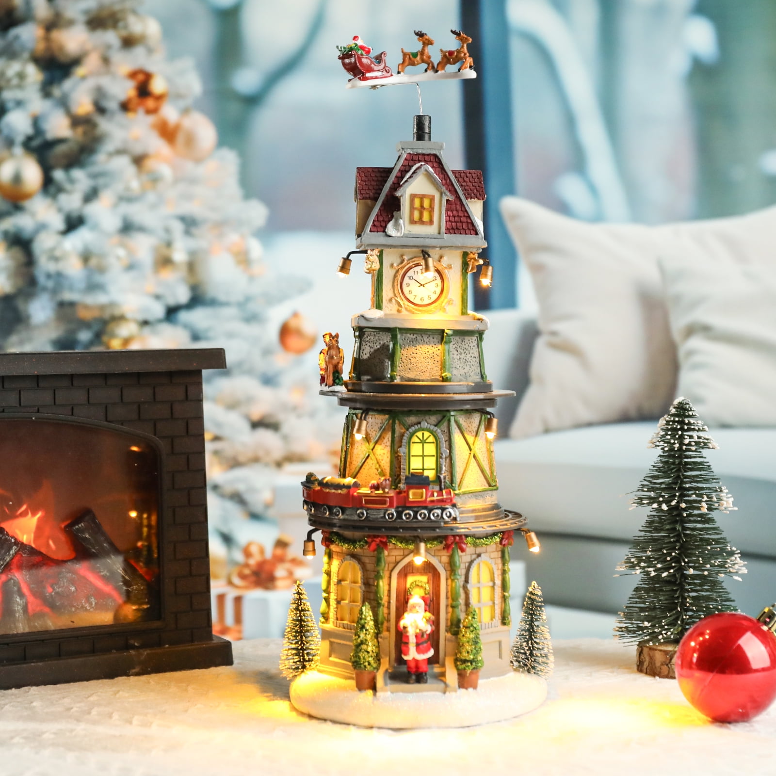Christmas Bell Tower,Christmas Village Tabletop Clock Tower Collectible ...