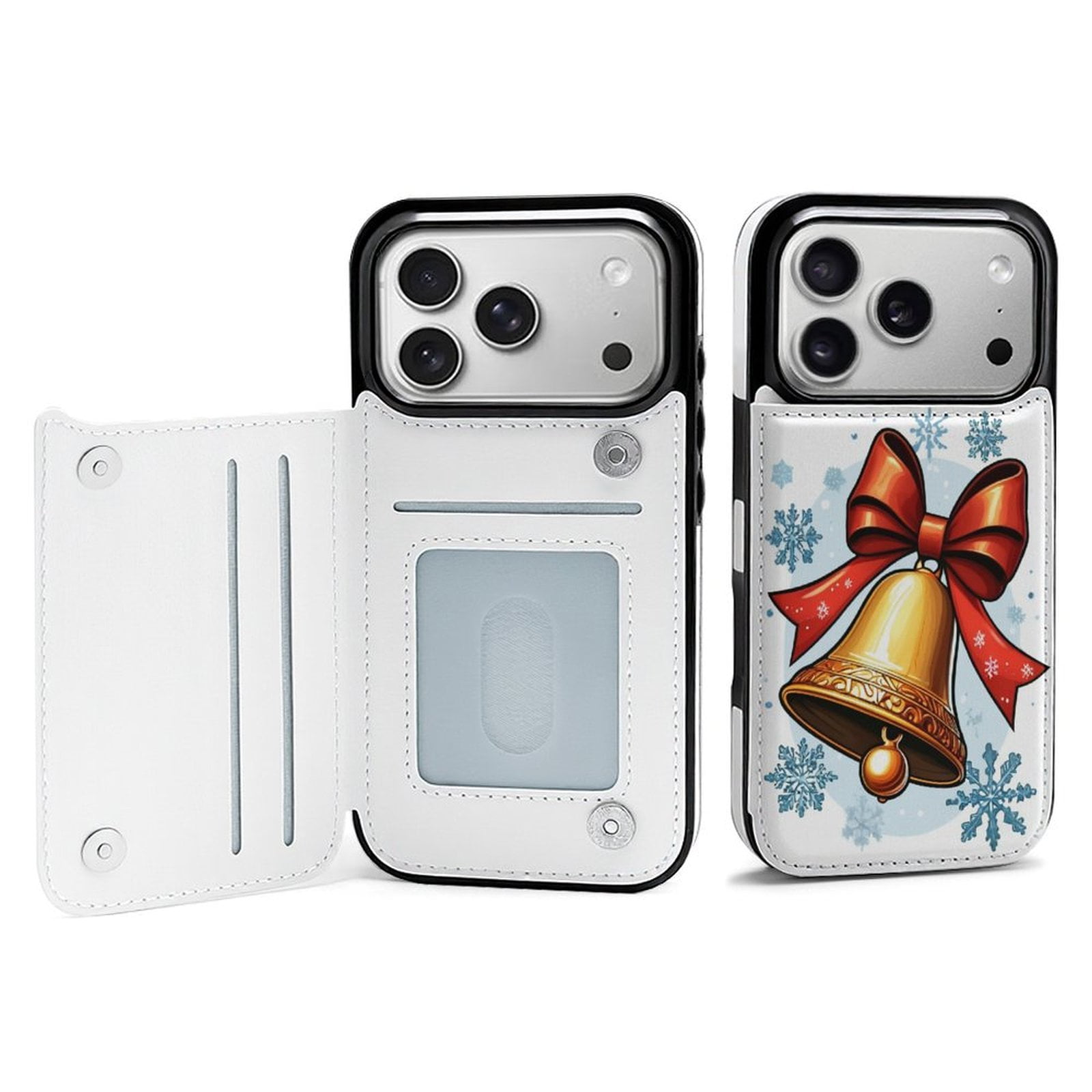 Christmas Bell with Red Bow Leather Wallet Case for iPhone 16 Wallet ...
