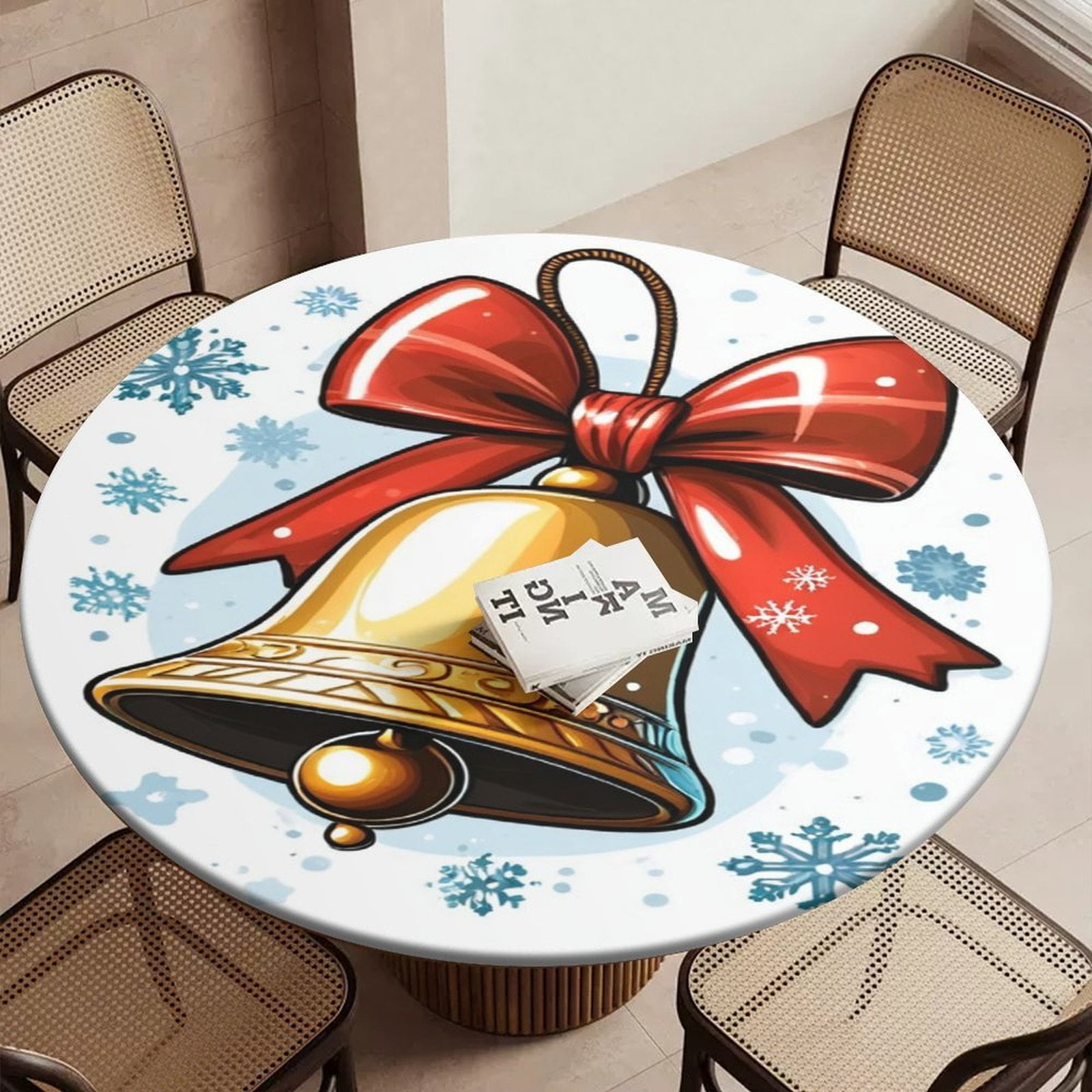 Christmas Bell with Red Bow Round Table Cover Kitchen Printed ...