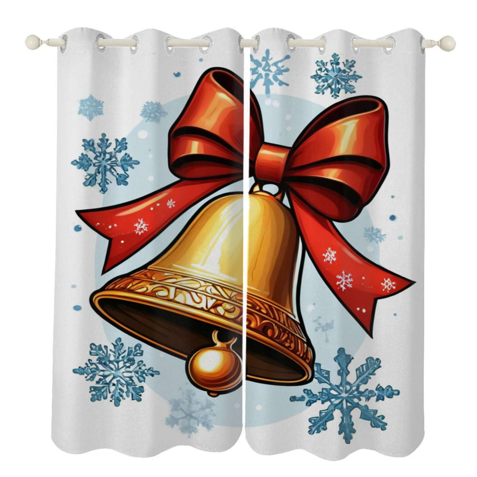 Christmas Bell with Red Bow Sunshade Curtains Home Bedroom Living Room ...